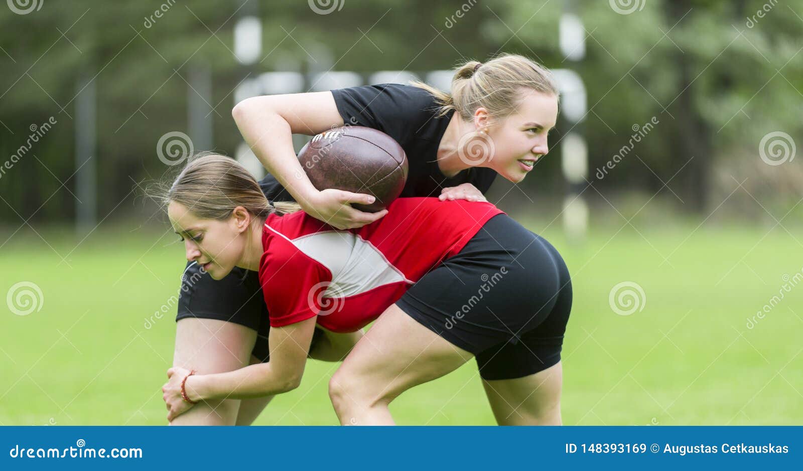 The Young Female Rugby Player on Green Backround Stock Image - Image of ...