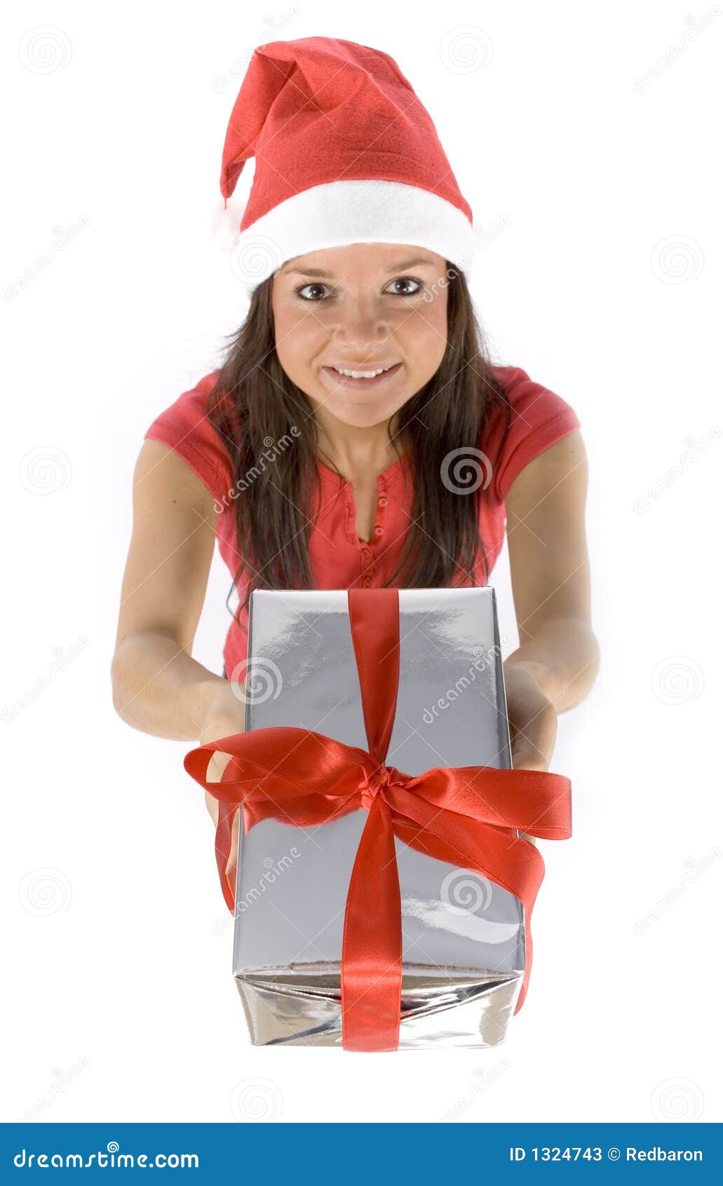 Young Female Santa with Gift Stock Image - Image of nice, christmas ...
