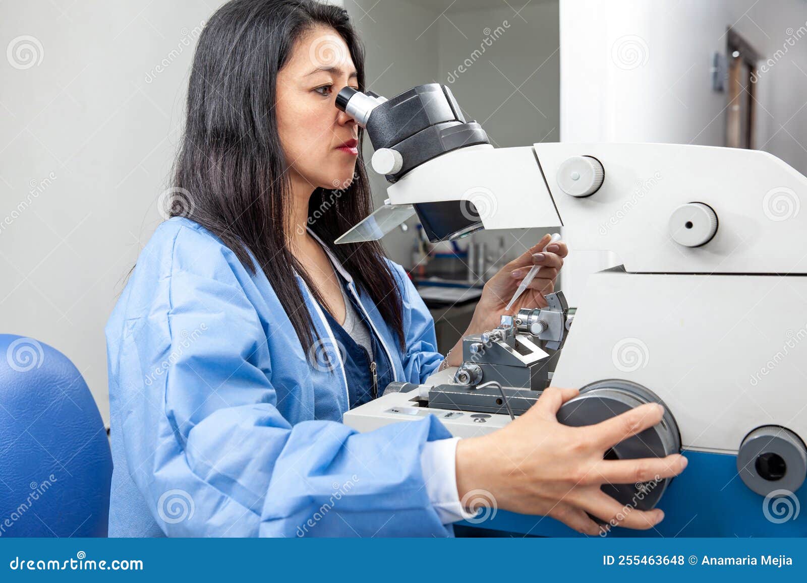 Young Female Scientist Using an Ultramicrotome To Make Sections for the ...