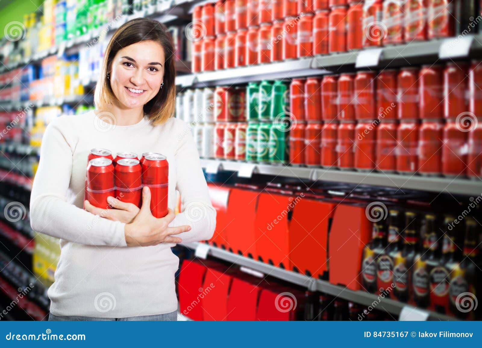 Young Female Shopper Searching for Beer Pack Stock Image - Image of ...
