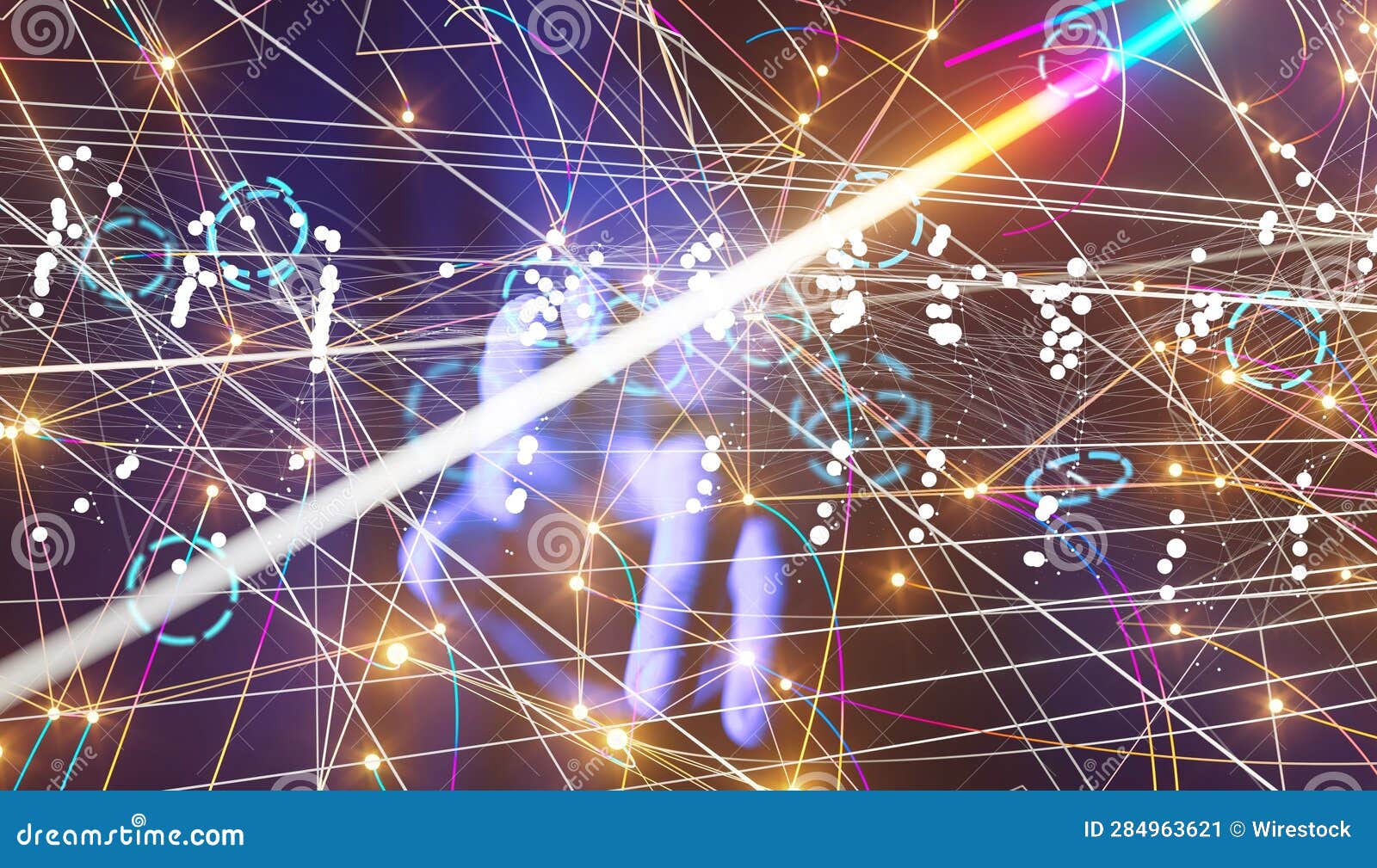 Young Female Showing a Network of Data with Connecting Dots Stock ...