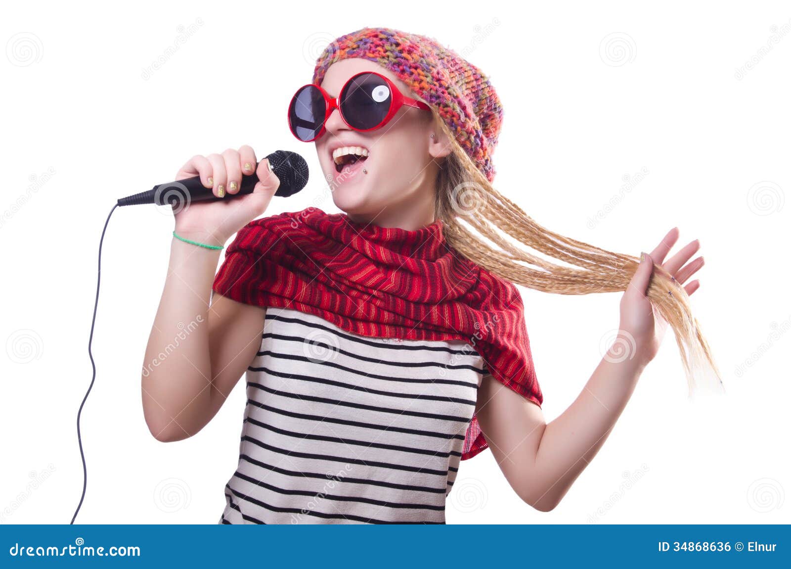 Young Female Singer with Mic Stock Photo - Image of karaoke, audio ...