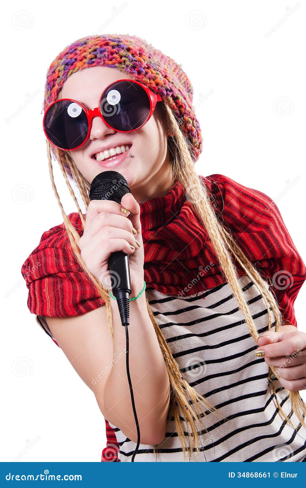 Young Female Singer with Mic Stock Image - Image of curly, performer ...
