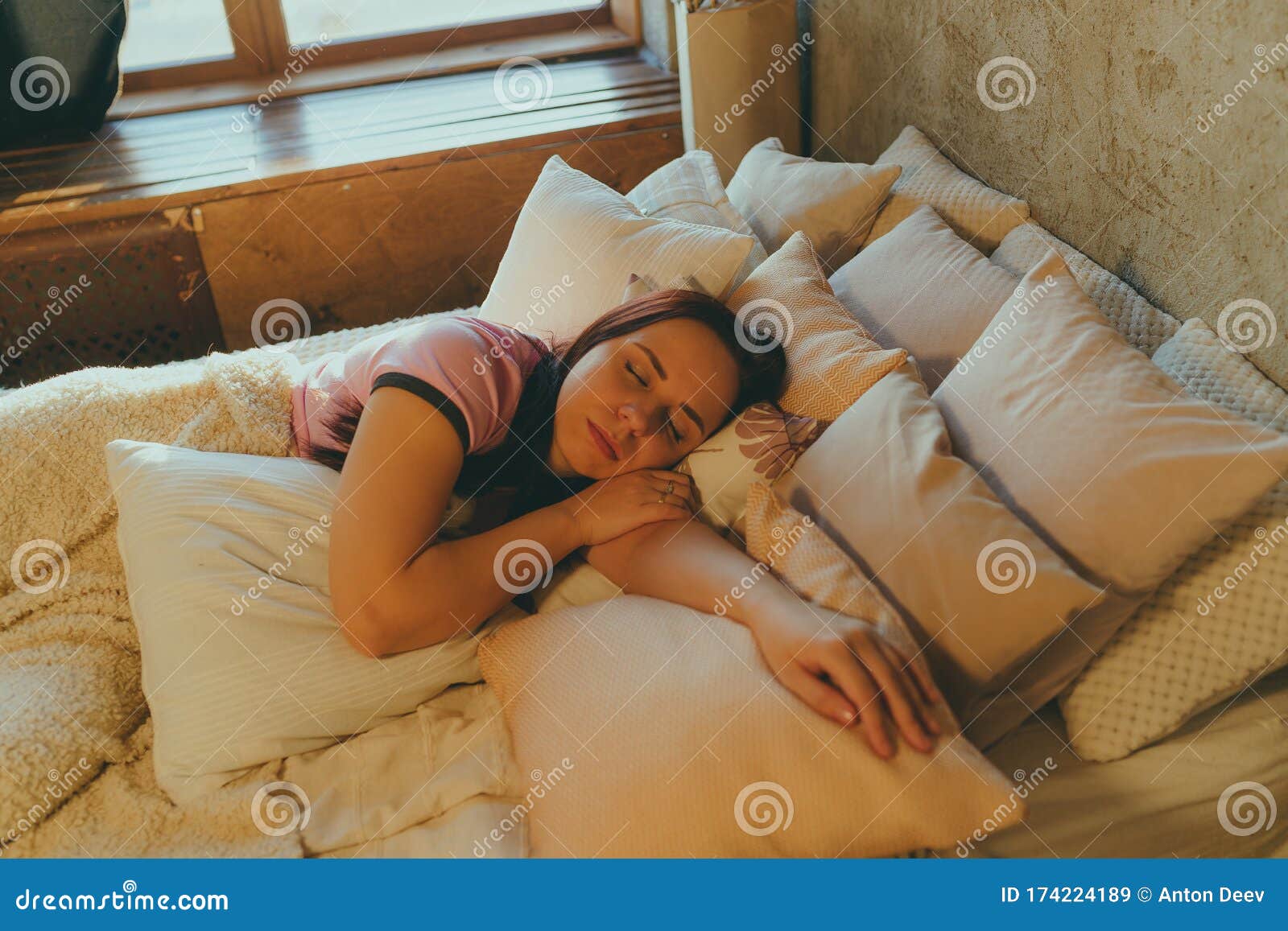 Young Female Sleeping Peacefully In Her Bedroom Relaxing Calm And