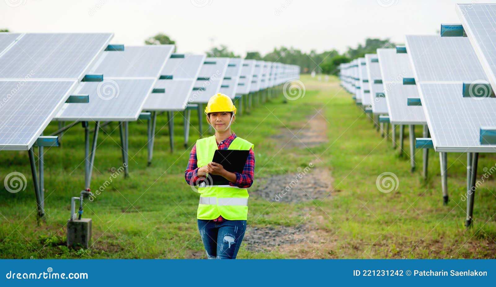 Young Female Solar Cell Engineer is Working Hard. Working in ...