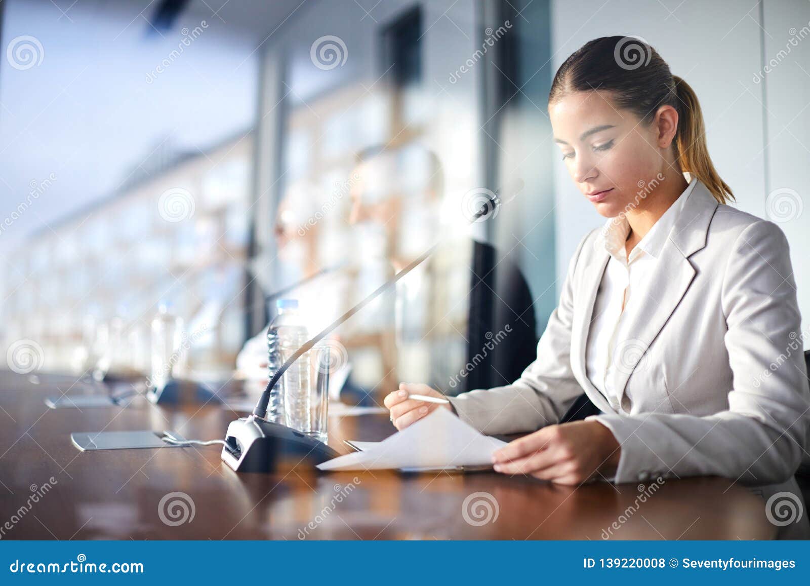 Preparing report stock photo. Image of confident, microphone - 139220008
