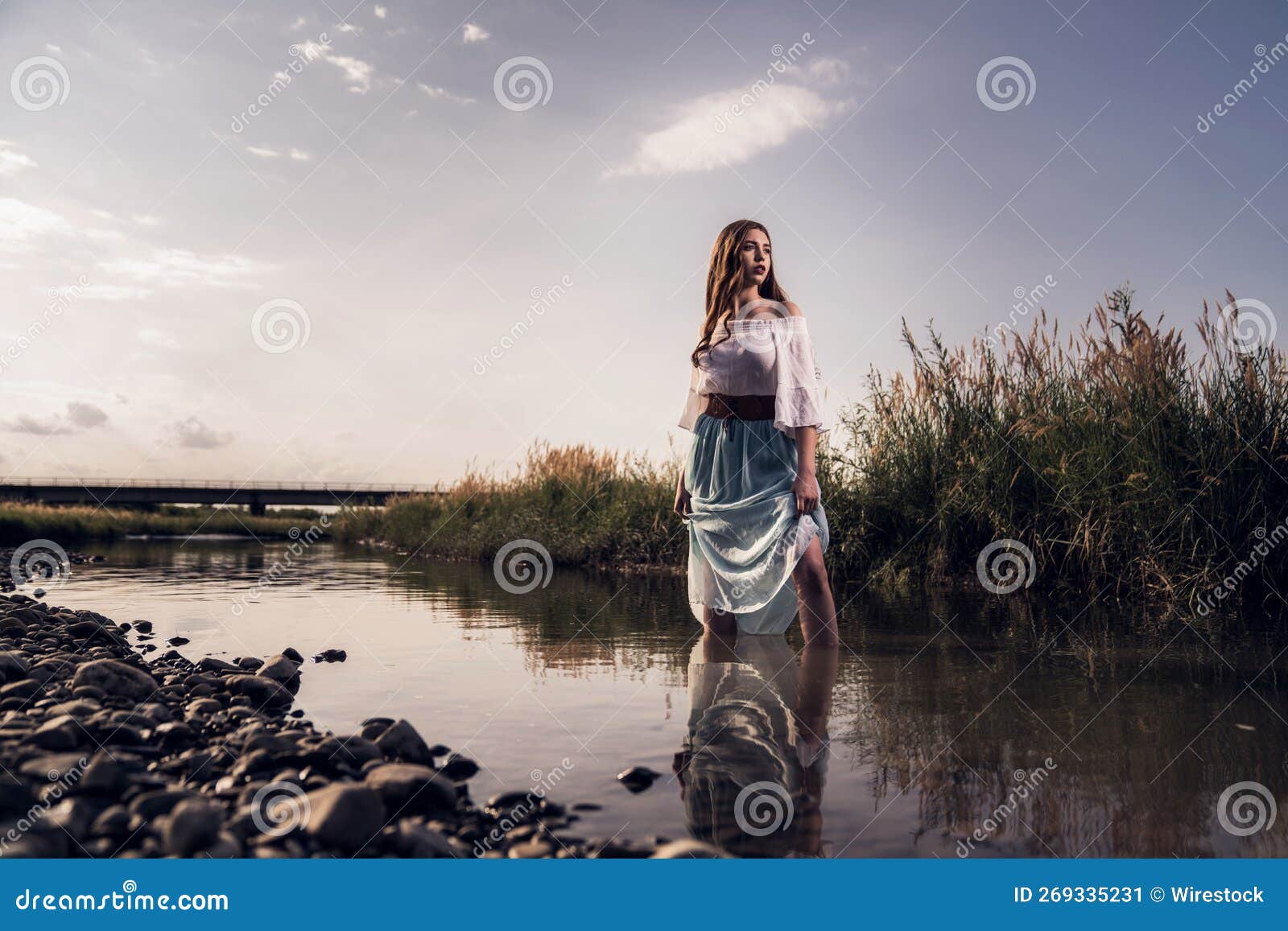 Young Female Standing in River Stock Image - Image of attractive, woman ...