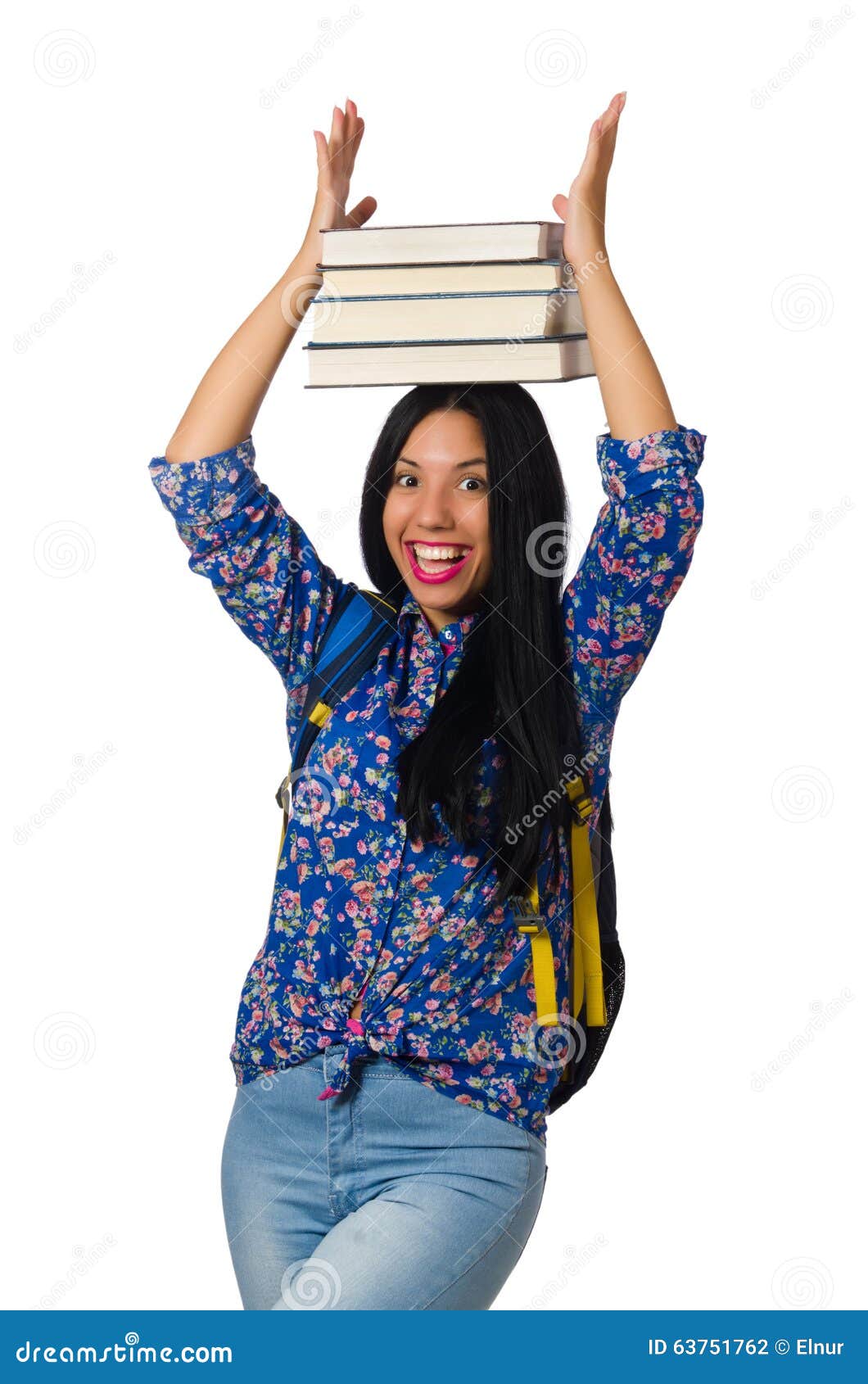 The Young Female Student with Books on White Stock Photo - Image of ...