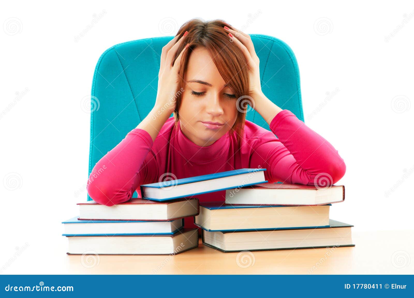 Young Female Student with Many Books Stock Image - Image of cute, adult ...
