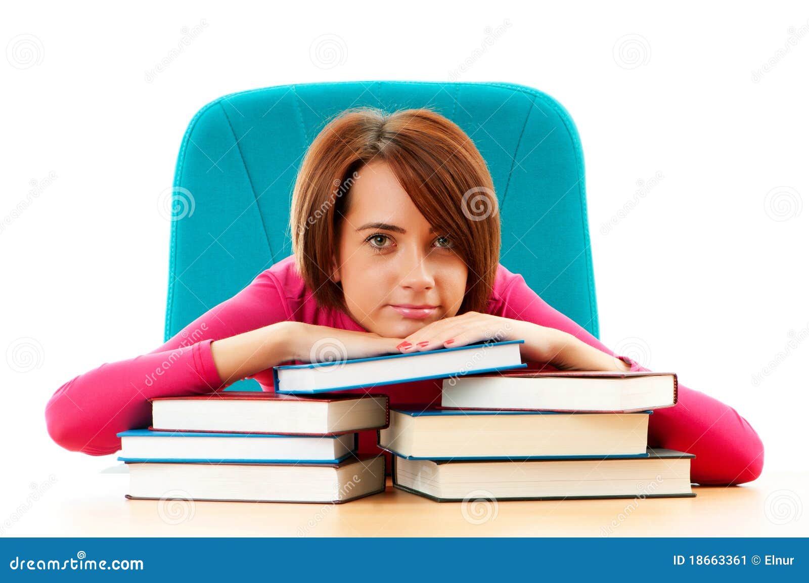 Young Female Student with Many Books Stock Image - Image of books ...