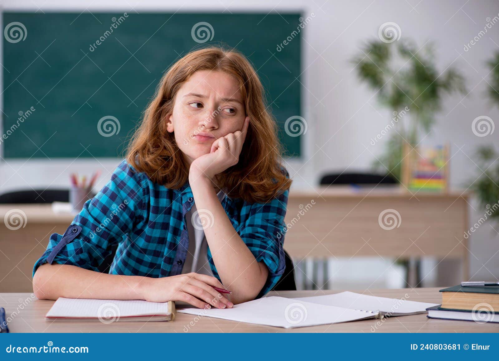 Young Female Student Preparing for Exam in the Classroom Stock Image ...