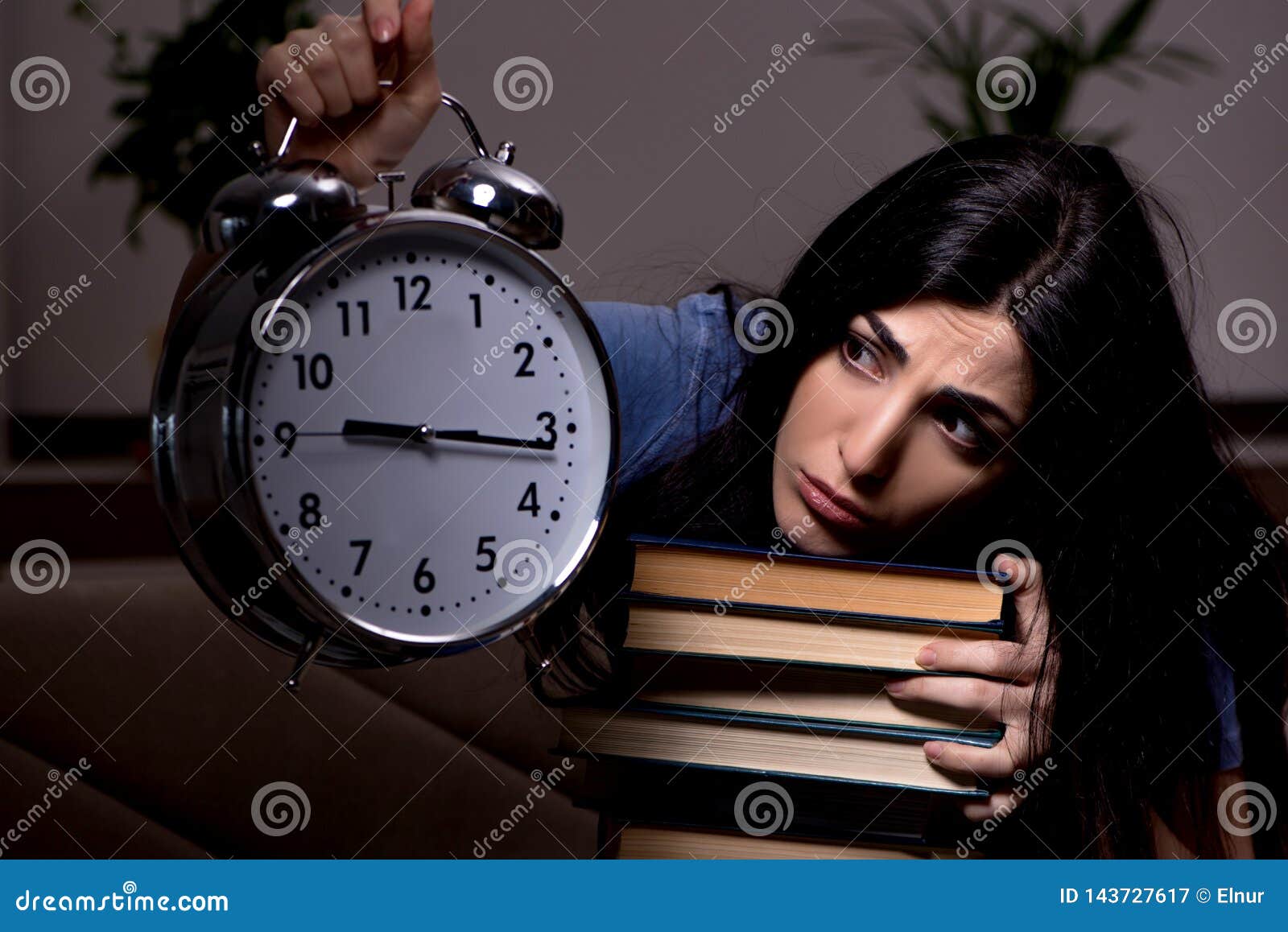 The Young Female Student Preparing for Exams at Night Time Stock Image ...