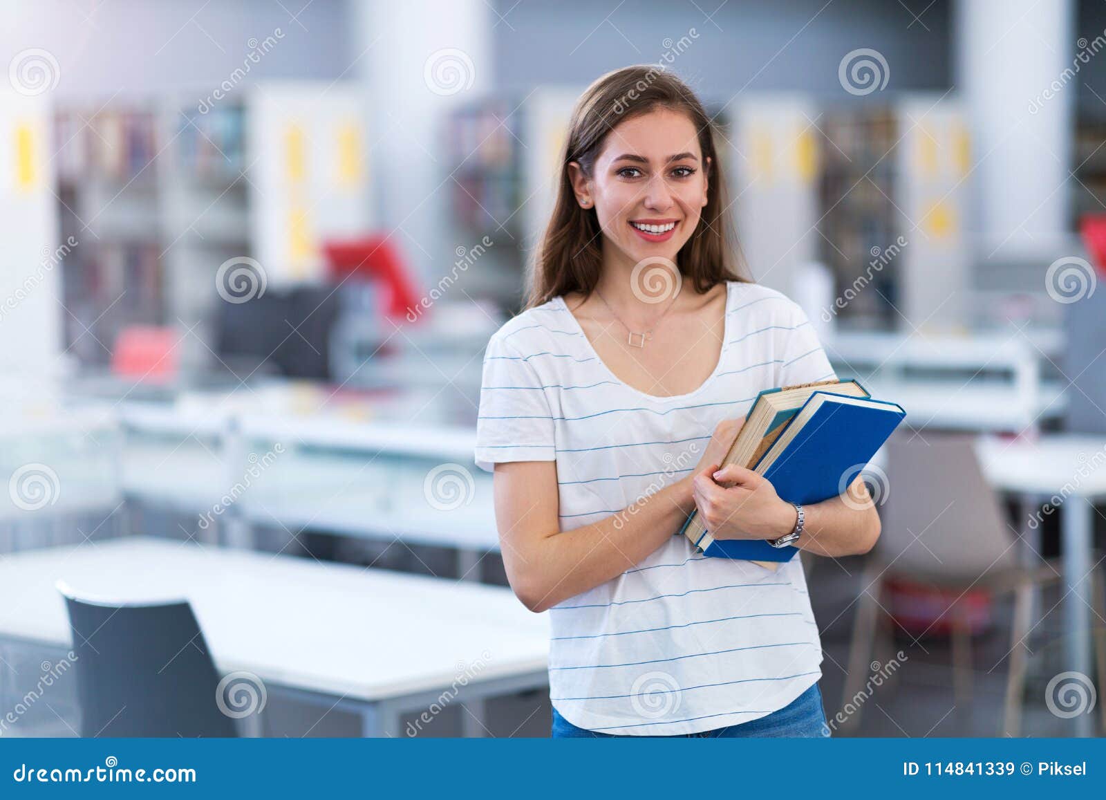 Young Female Student Studying in the Library Stock Image - Image of ...