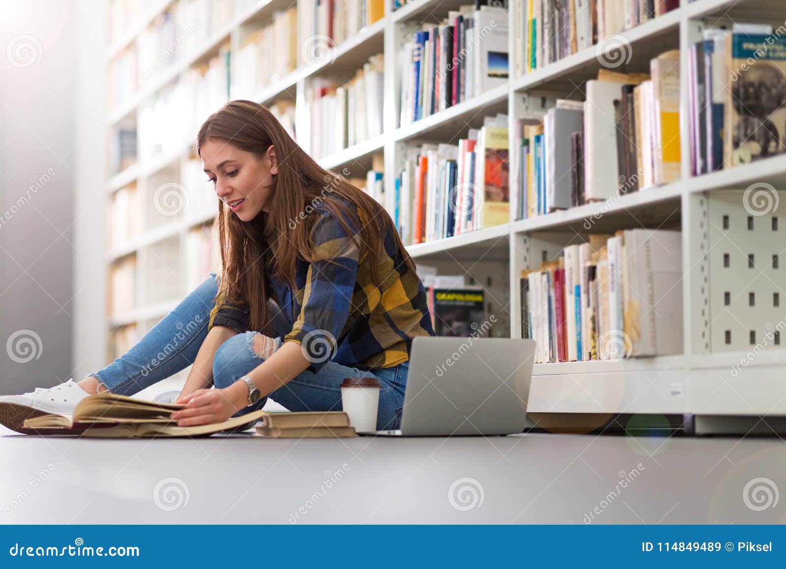Young Female Student Studying in the Library Stock Image - Image of ...