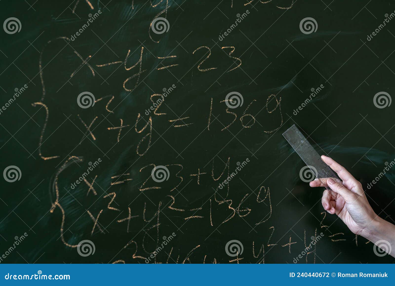 Young Female Student Written Math Formulas on the Chalkboard Stock ...