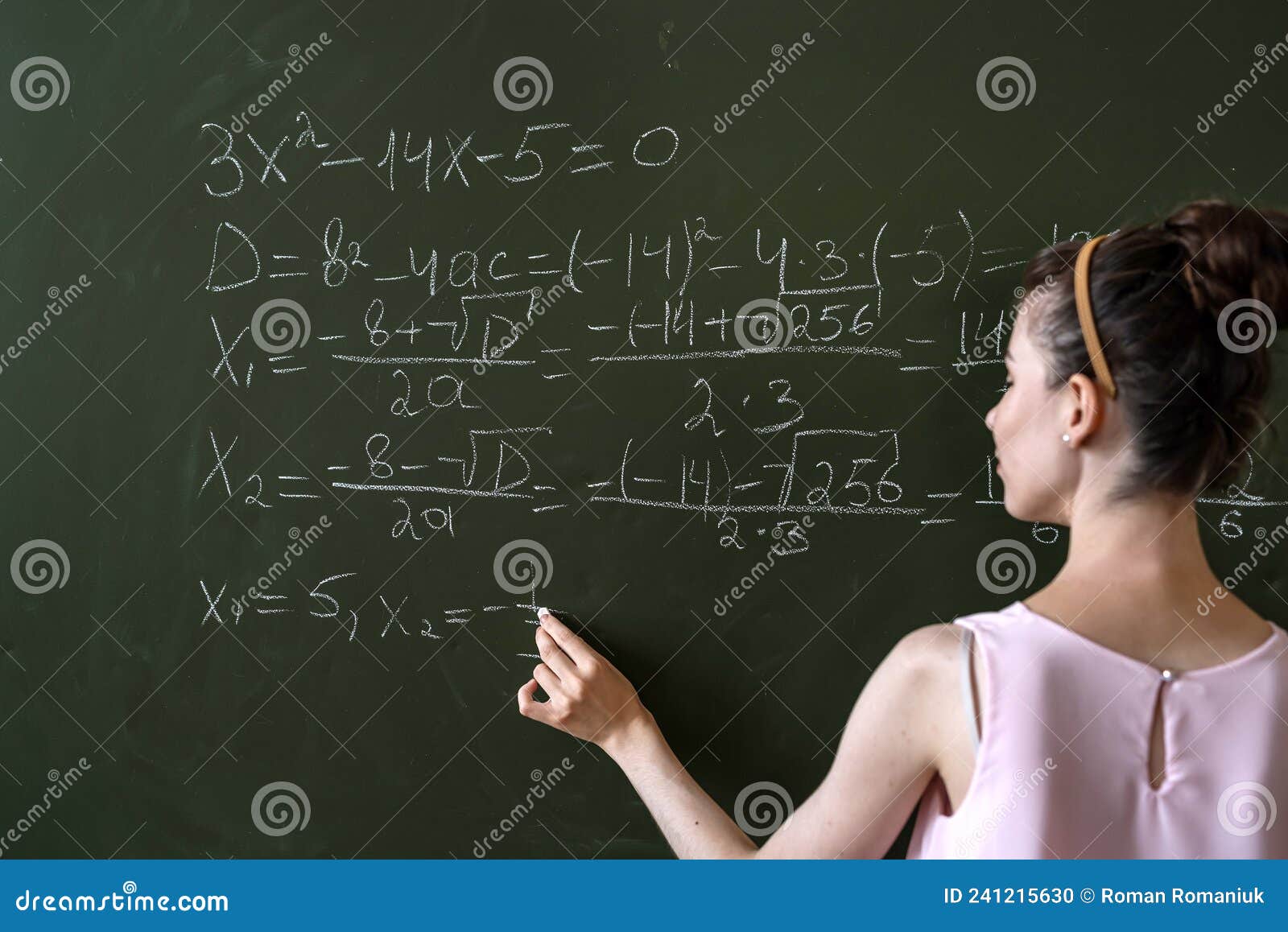 Young Female Student Written Math Formulas on the Chalkboard Stock ...