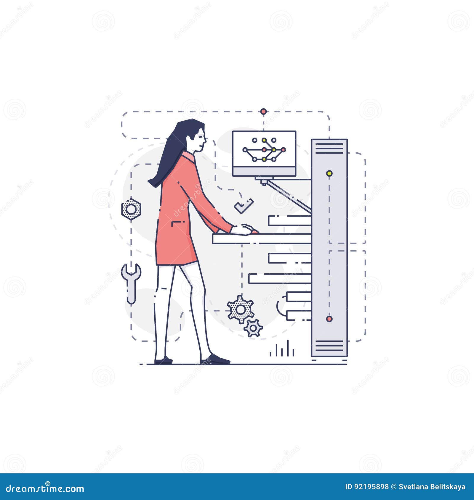 Young Female System Administrator Working on Datacenter Stock ...