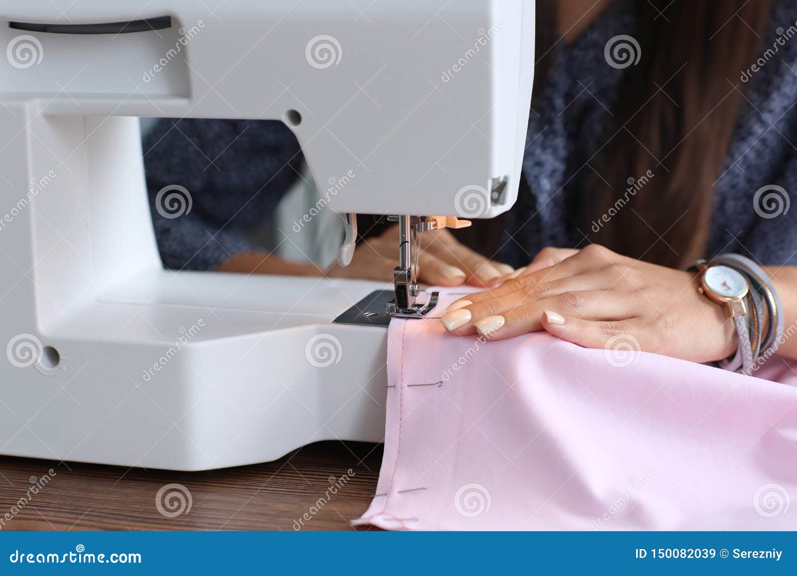 Young Female Tailor Using Sewing Machine, Closeup Stock Image - Image ...