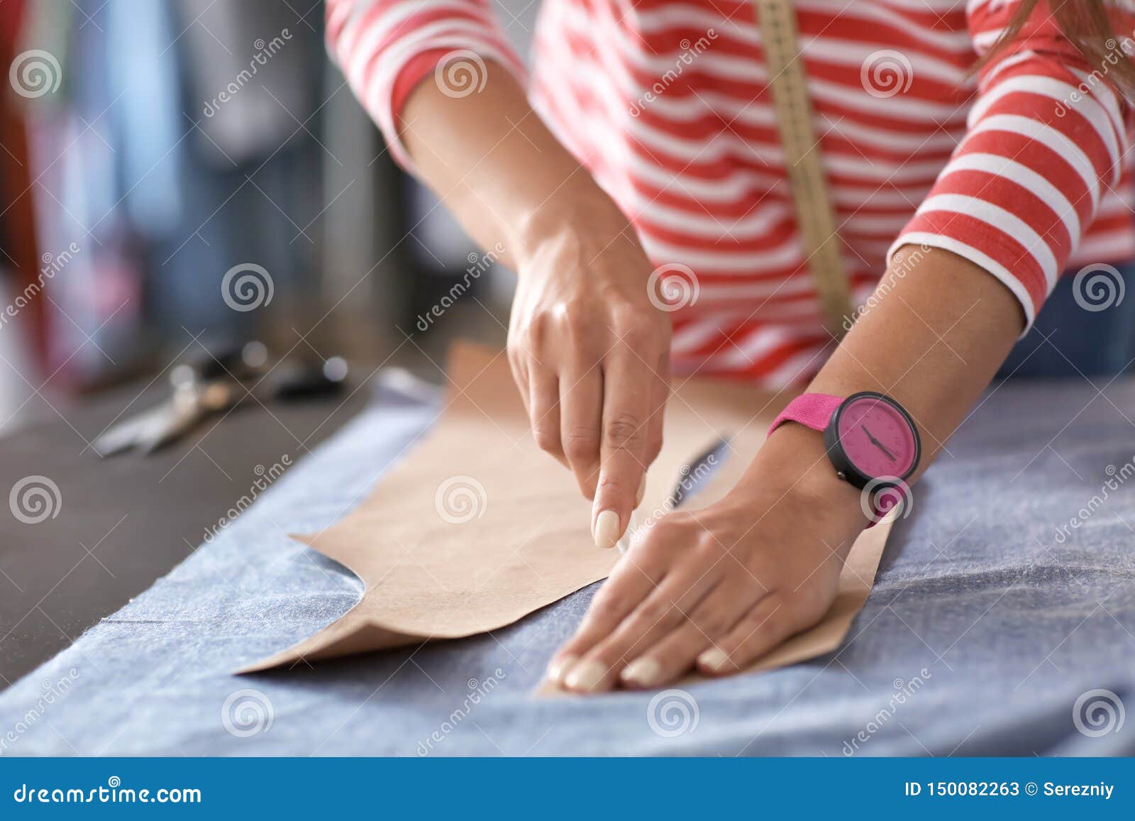Young Female Tailor Working with Sewing Pattern in Atelier Stock Image ...