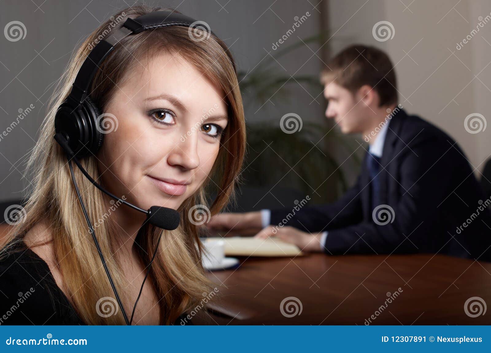 Young Female Talk by Headset Stock Image - Image of headset, help: 12307891