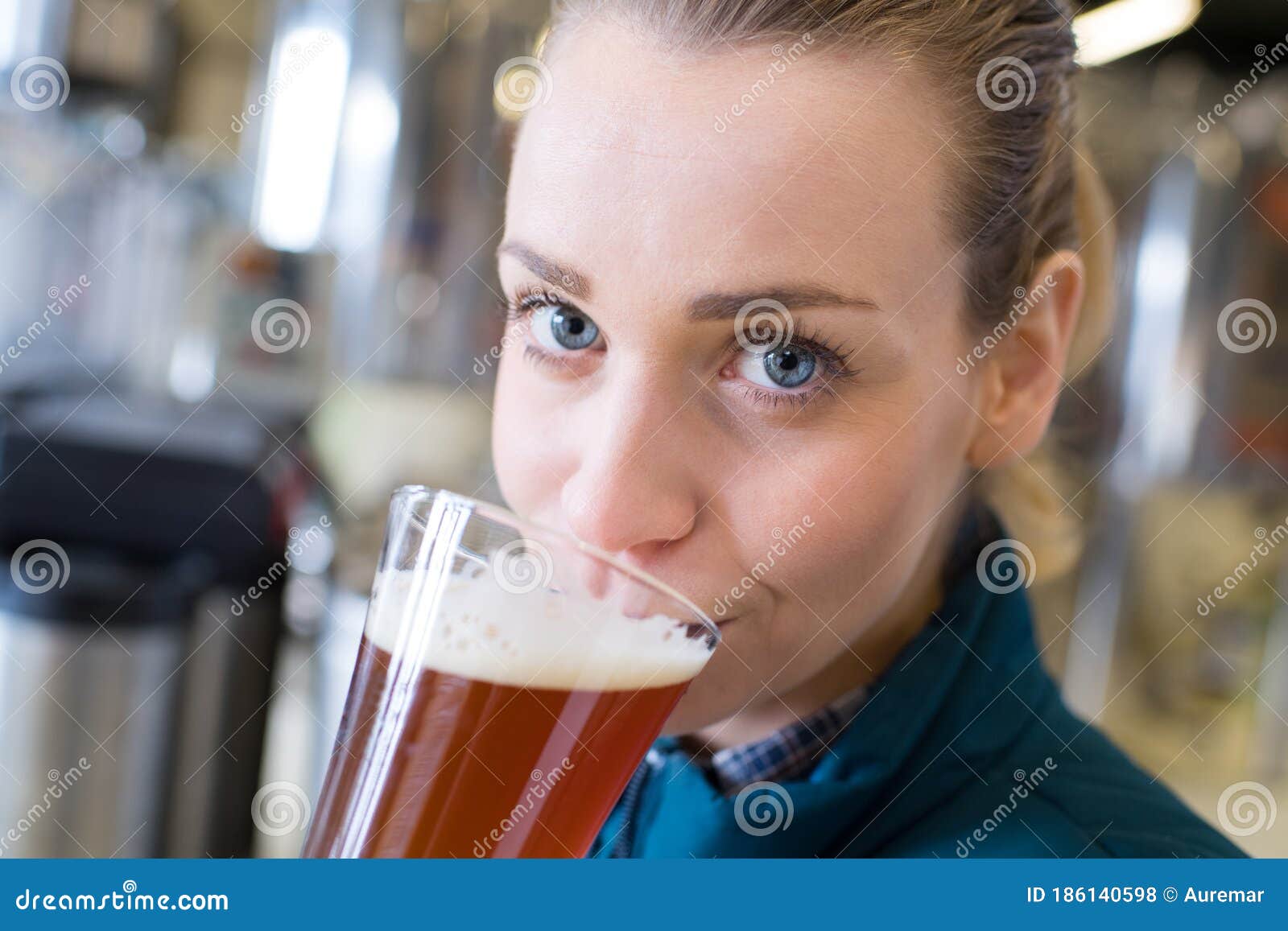 Young Female Tasting Draft Beer in Bar Stock Photo - Image of person ...