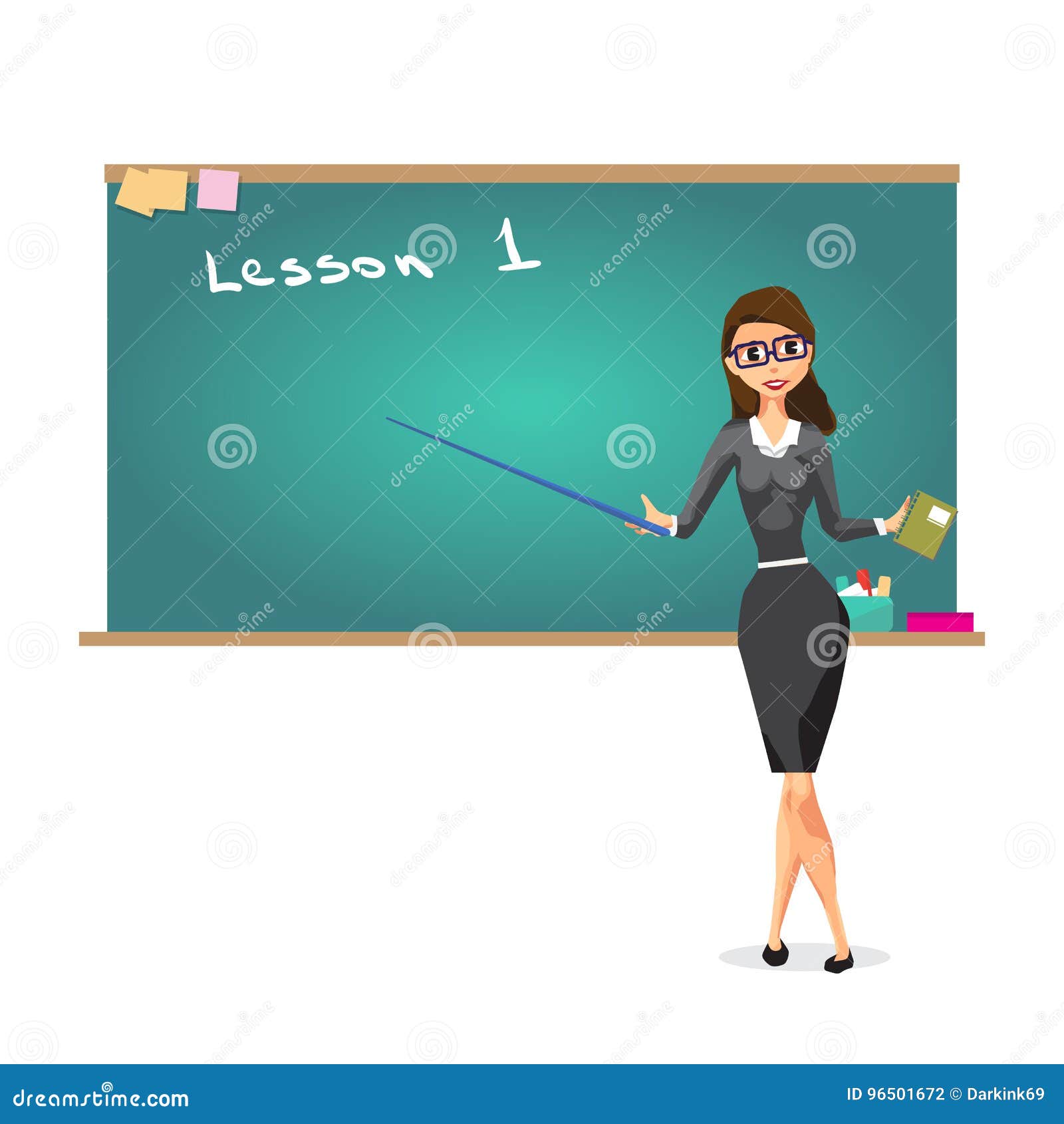 Young Female Teacher on Lesson at Blackboard in Classroom. Lecturer in ...