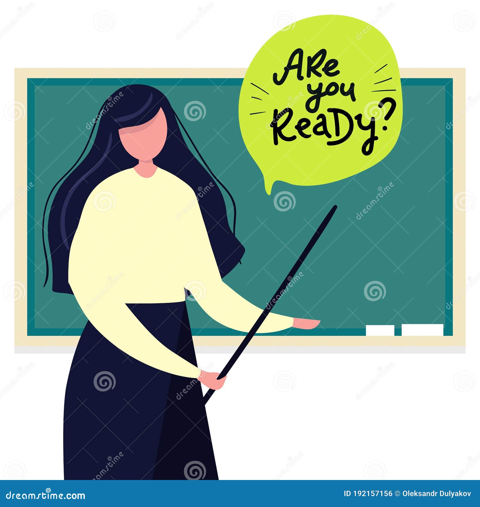 Young Female Teacher on Lesson at Blackboard with Speech Bubble. are ...