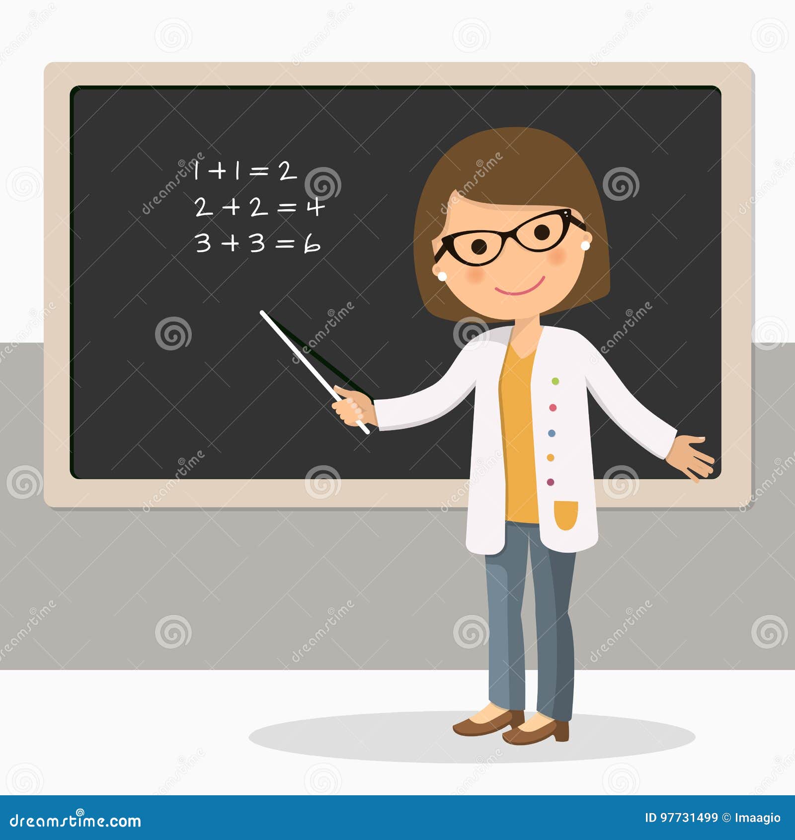 Young Female Teacher on Math Lesson at Blackboard in Classroom Stock ...