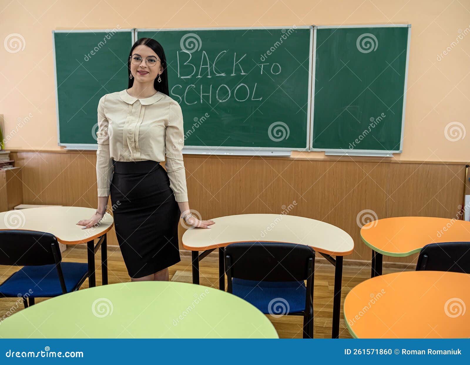 Young Female Teacher Near Blackboard and Start Study Stock Photo ...