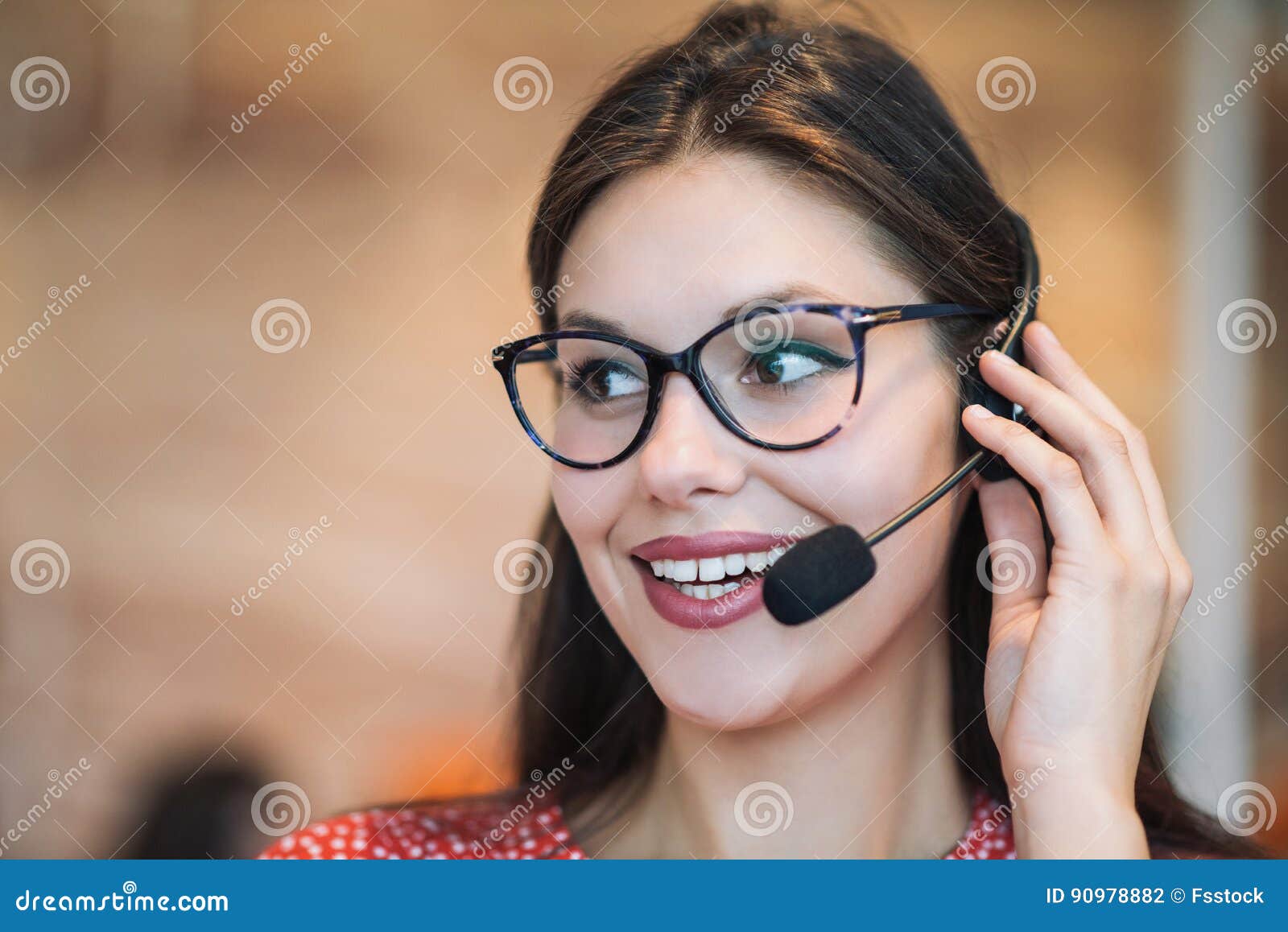 Young Female Technical Support Dispatcher Working in Office, Closeup ...