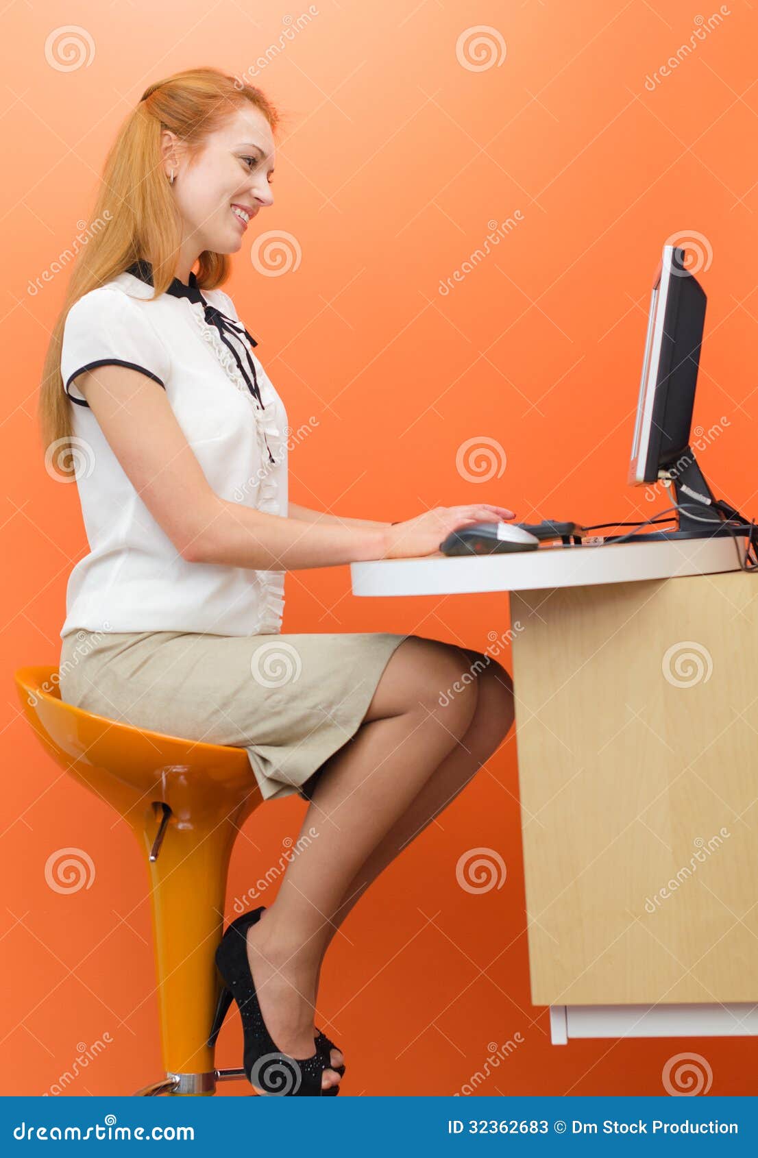 Young female teller stock image. Image of lady, orange - 32362683
