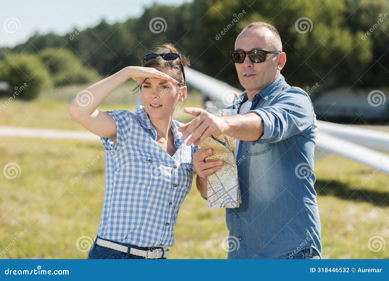 Young Female Traveller Asking Man Direction Stock Photo - Image of ...