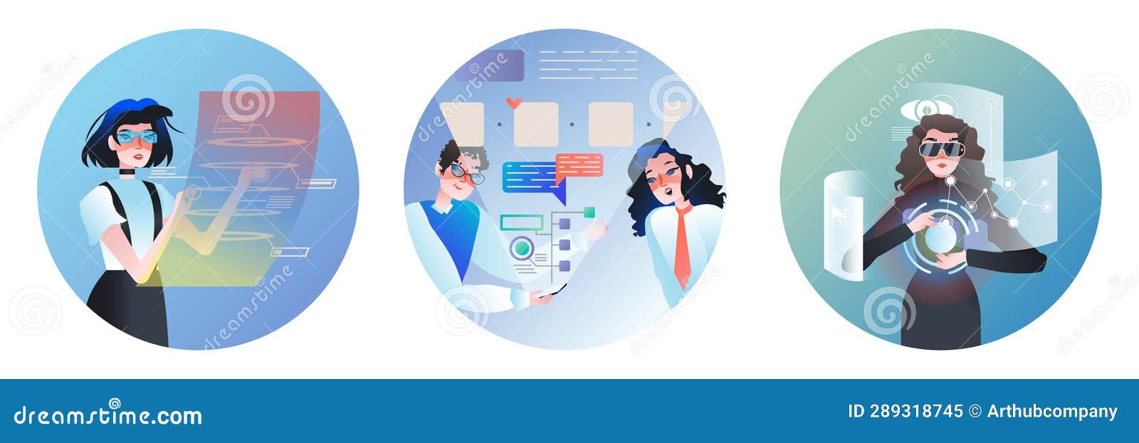 Young Female in VR Reading Virtual Document. People in Virtual Reality ...