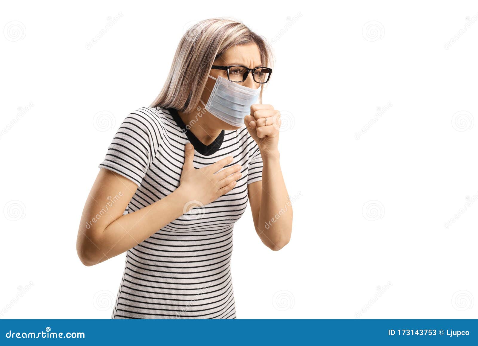Young Female Wearing a Mask and Coughing Stock Image - Image of protect ...
