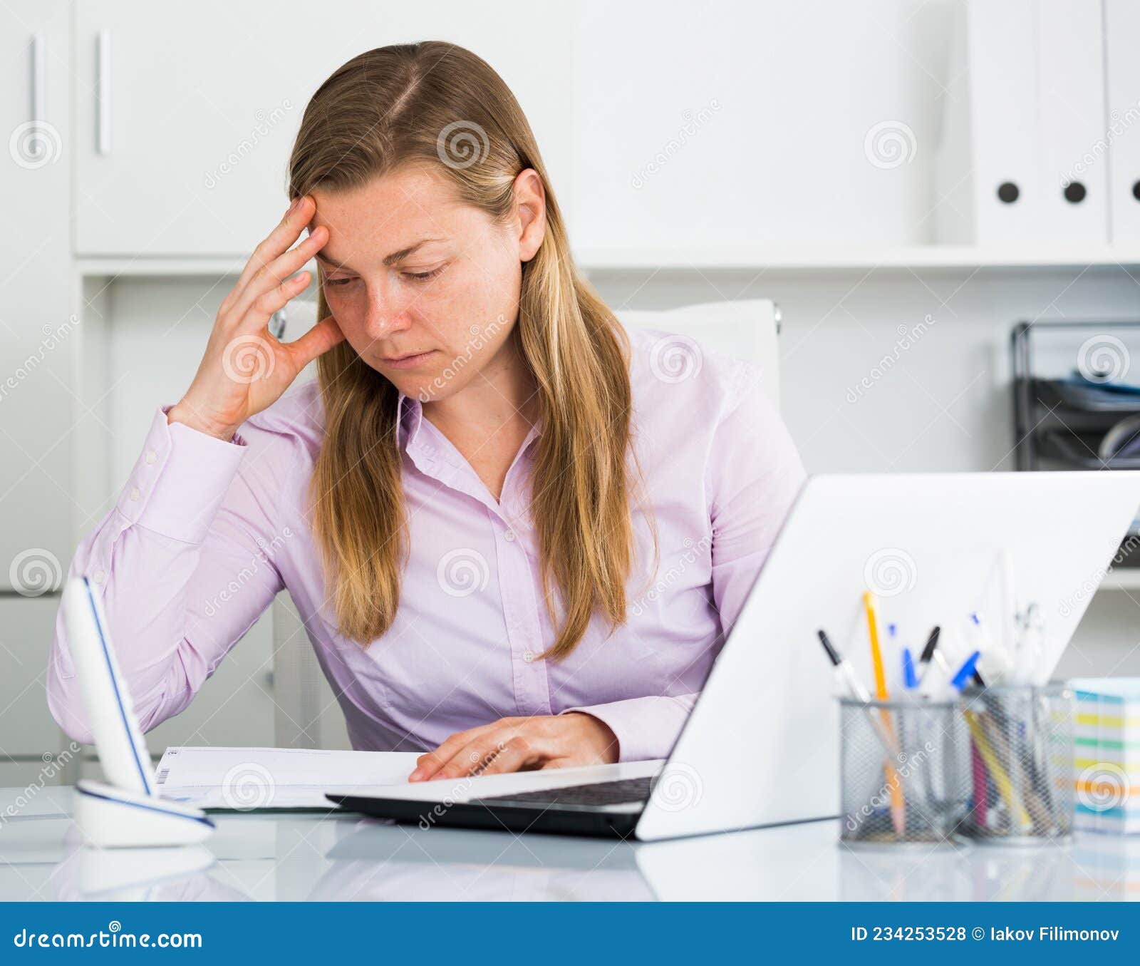 Woman Having Problem in Office Stock Photo - Image of young, female ...