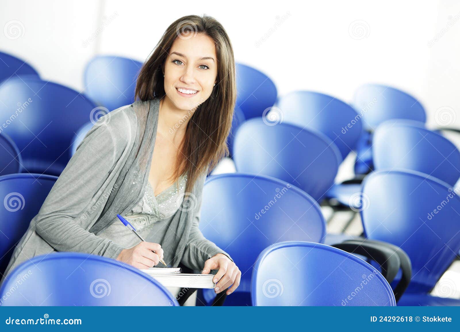 Young Female is Writing Notes Stock Photo - Image of sitting ...