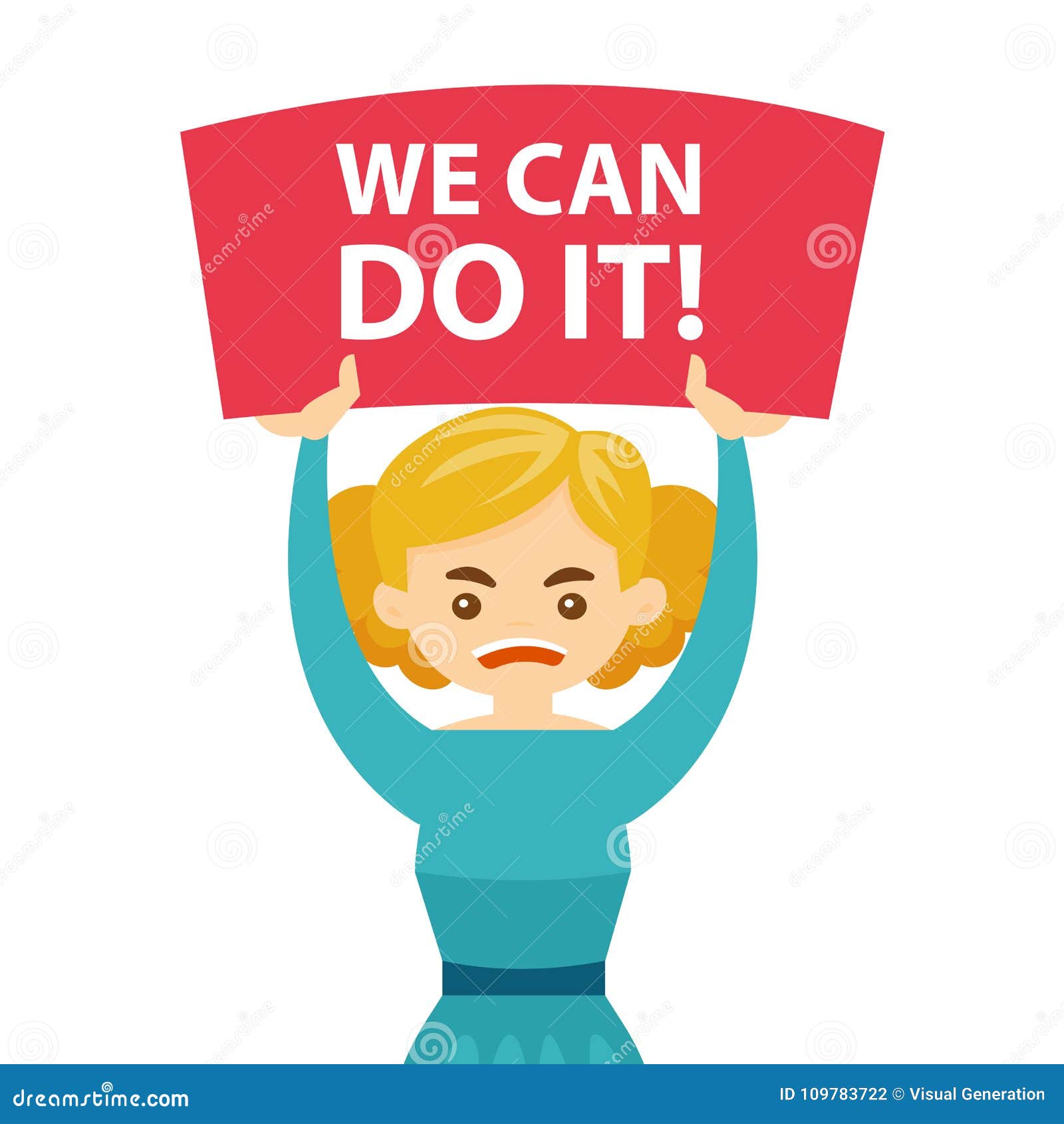 Young Feminist Holding Placard At Protest Action Stock Vector