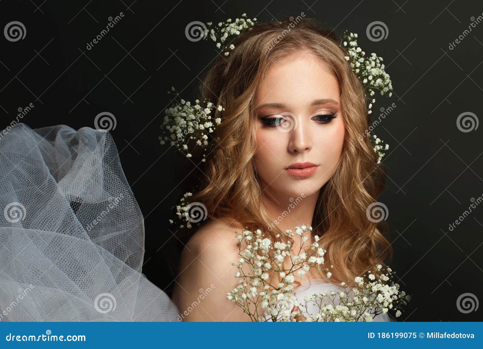 Young Fiancee Woman on Black Background Stock Image - Image of long ...