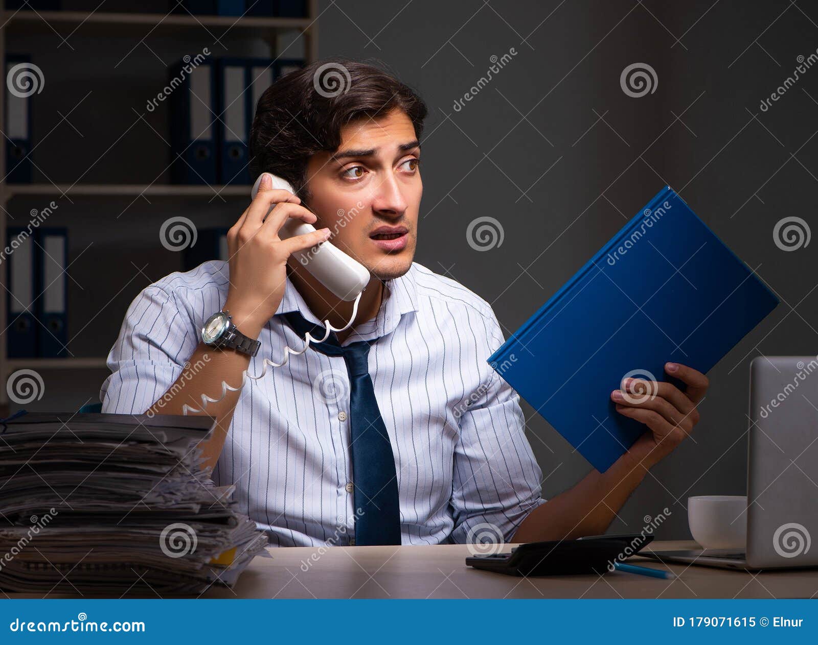 Young Financial Manager Working Late at Night in Office Stock Image ...