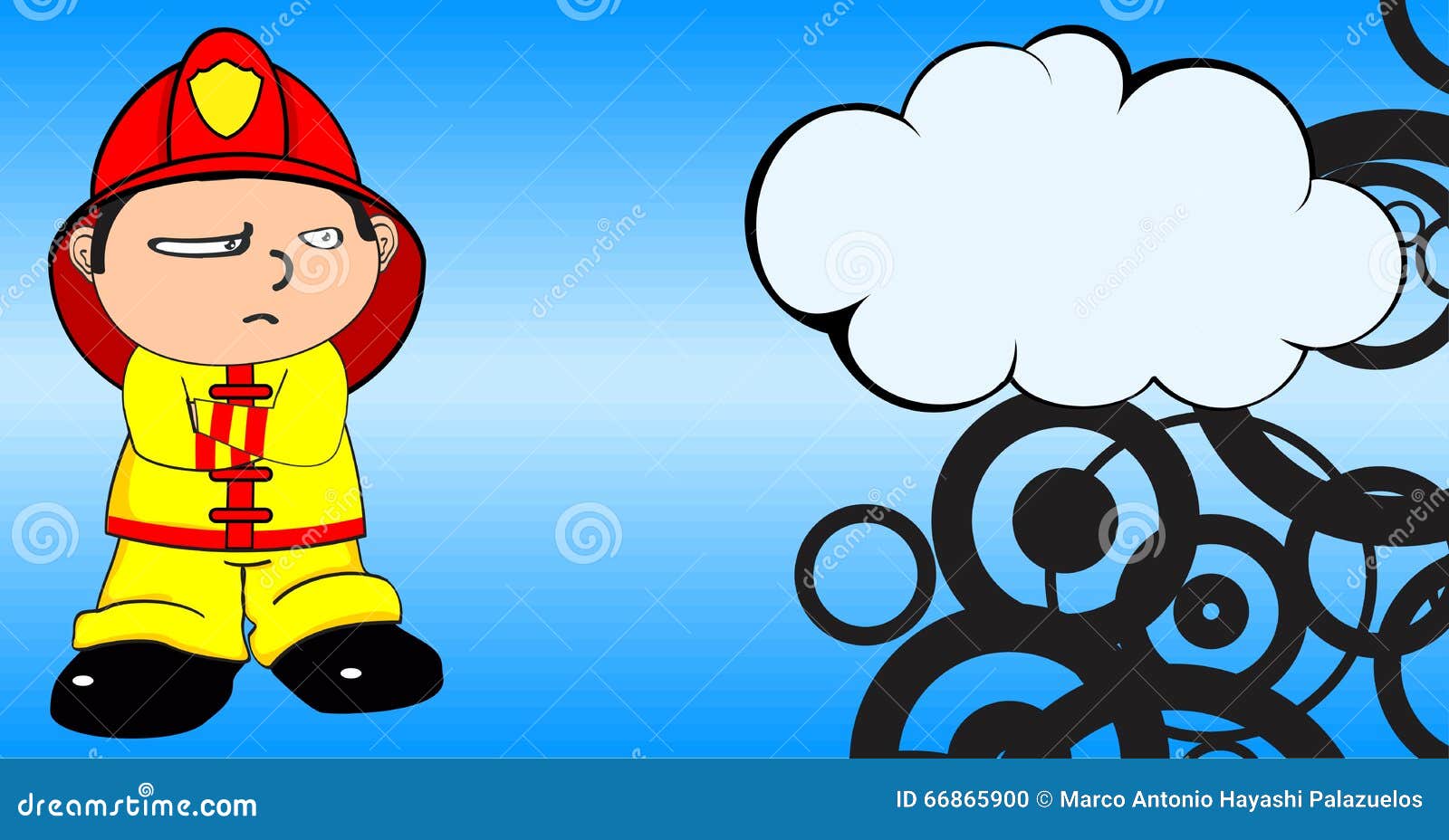 Sad Young Firefighter Kid Cartoon Background Vector Illustration ...