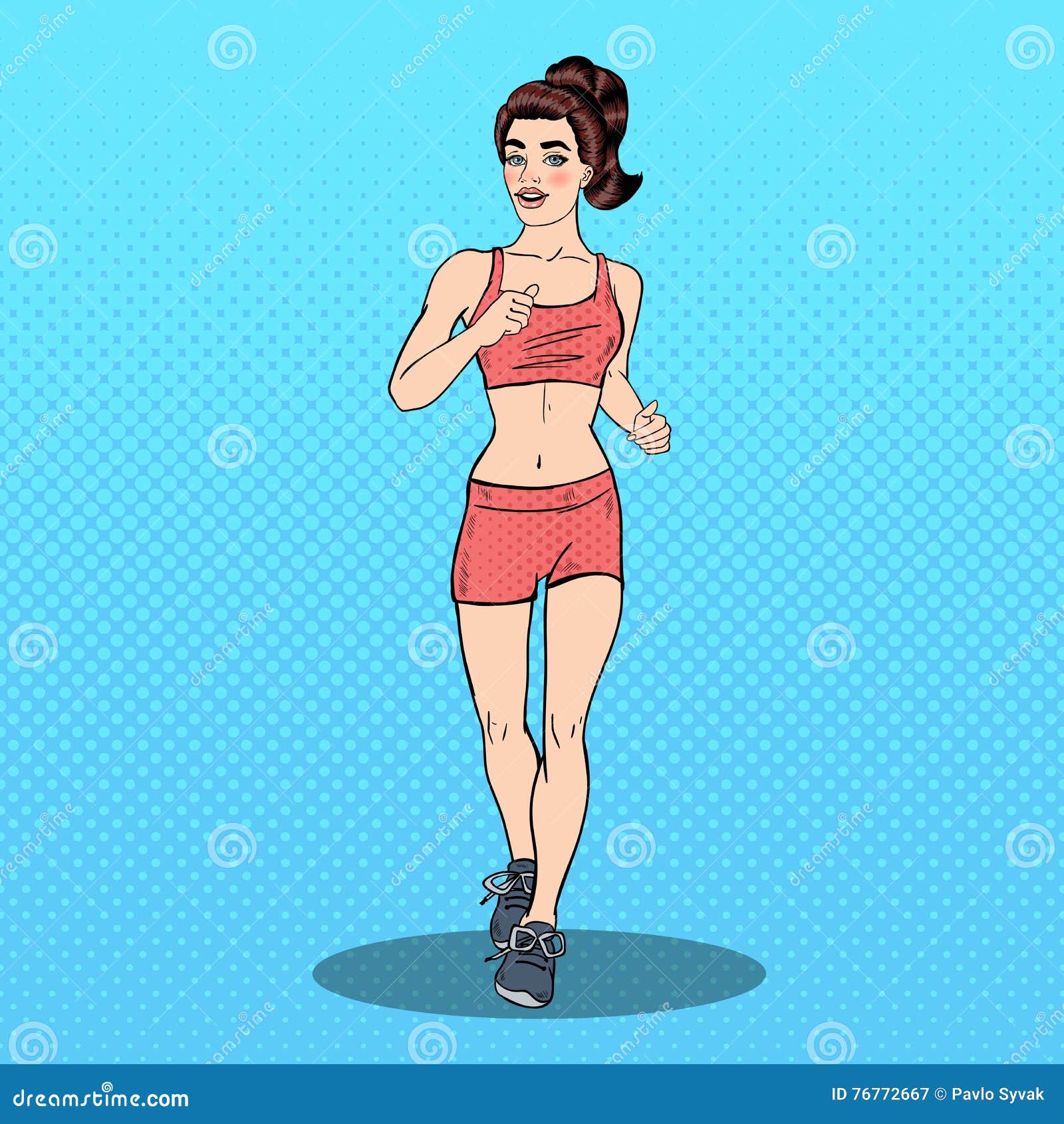 Young Fit Pop Art Woman Running Stock Vector - Illustration of activity ...