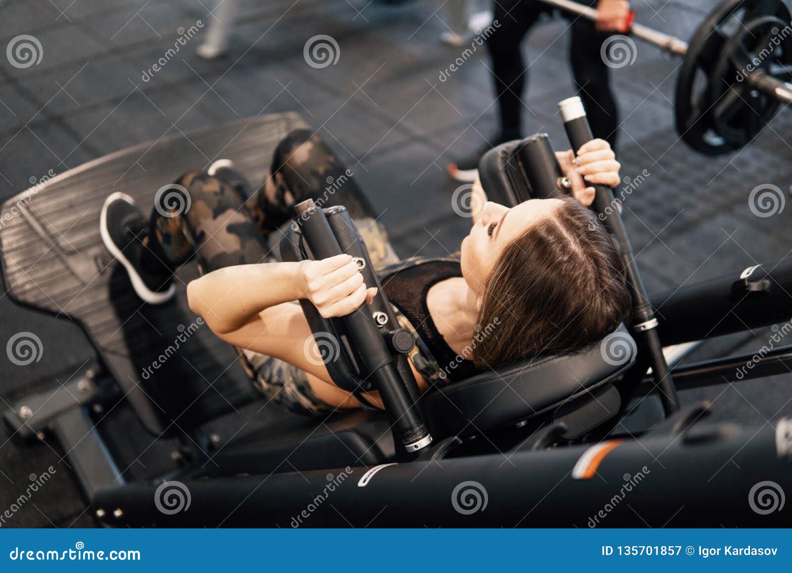 Young Fit Woman Doing Workout Exercise in Gym Stock Image - Image of ...