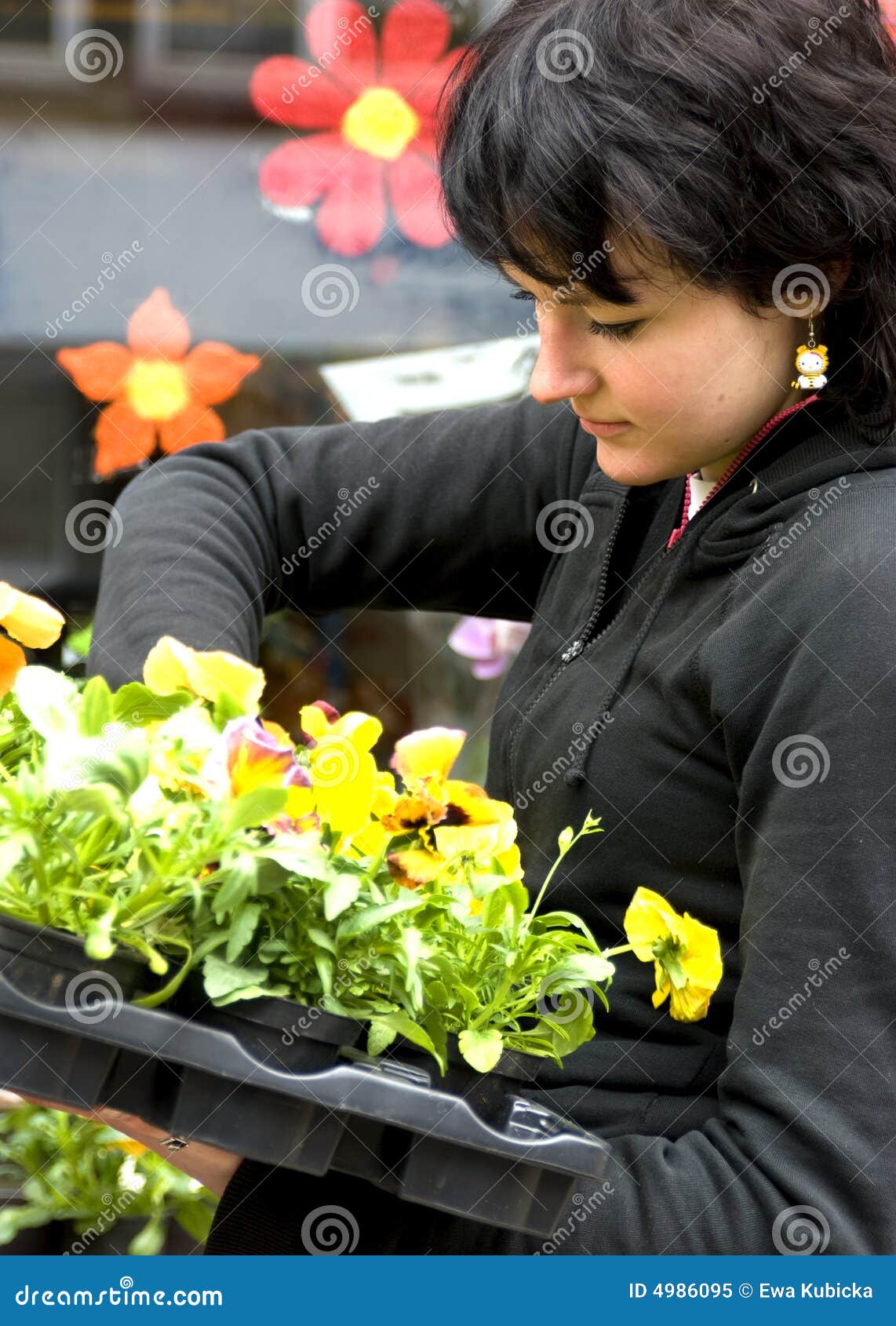 Young Florist with Spring Flowers Stock Image - Image of florist, busy ...