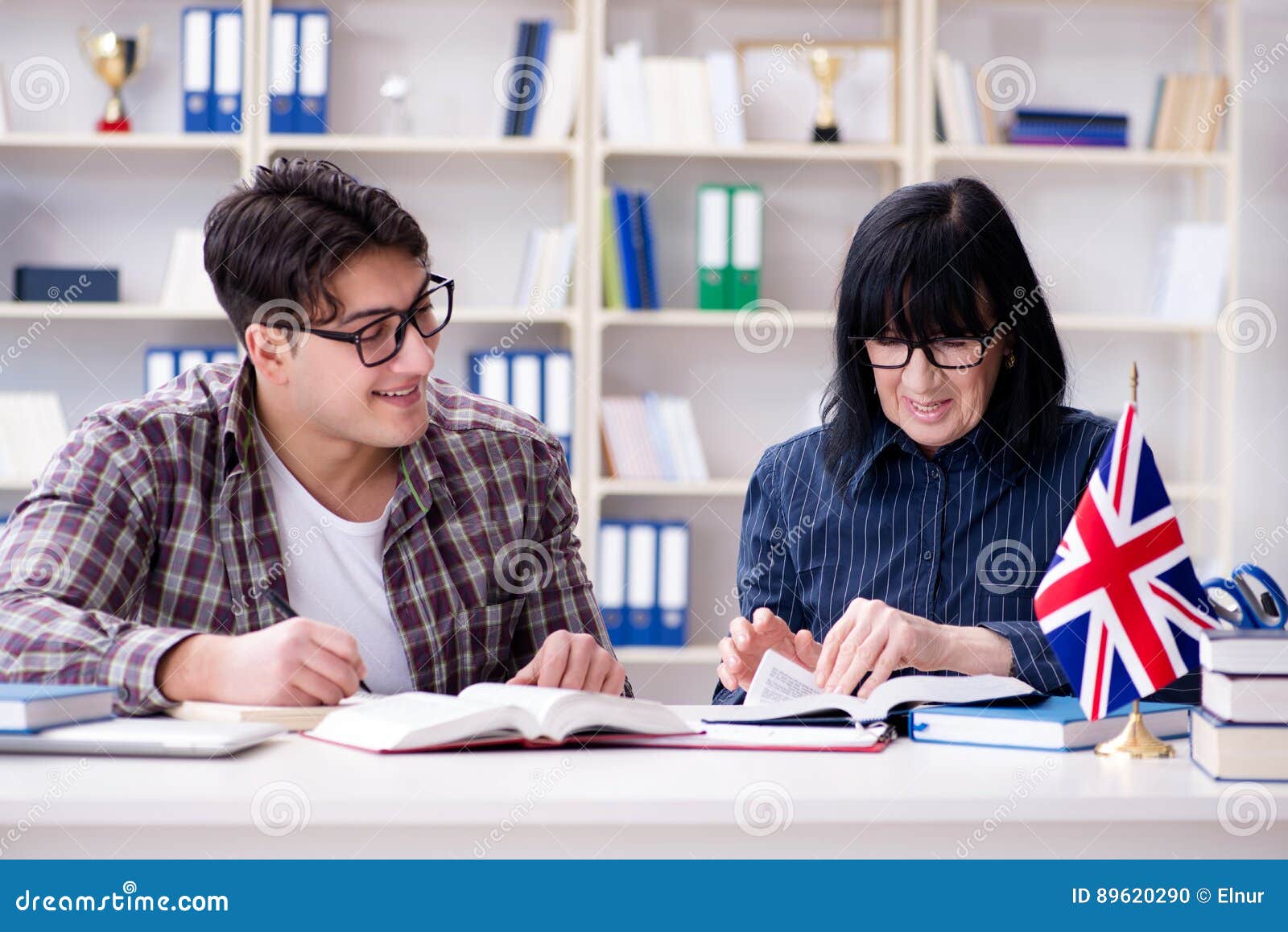 The Young Foreign Student during English Language Lesson Stock Photo ...