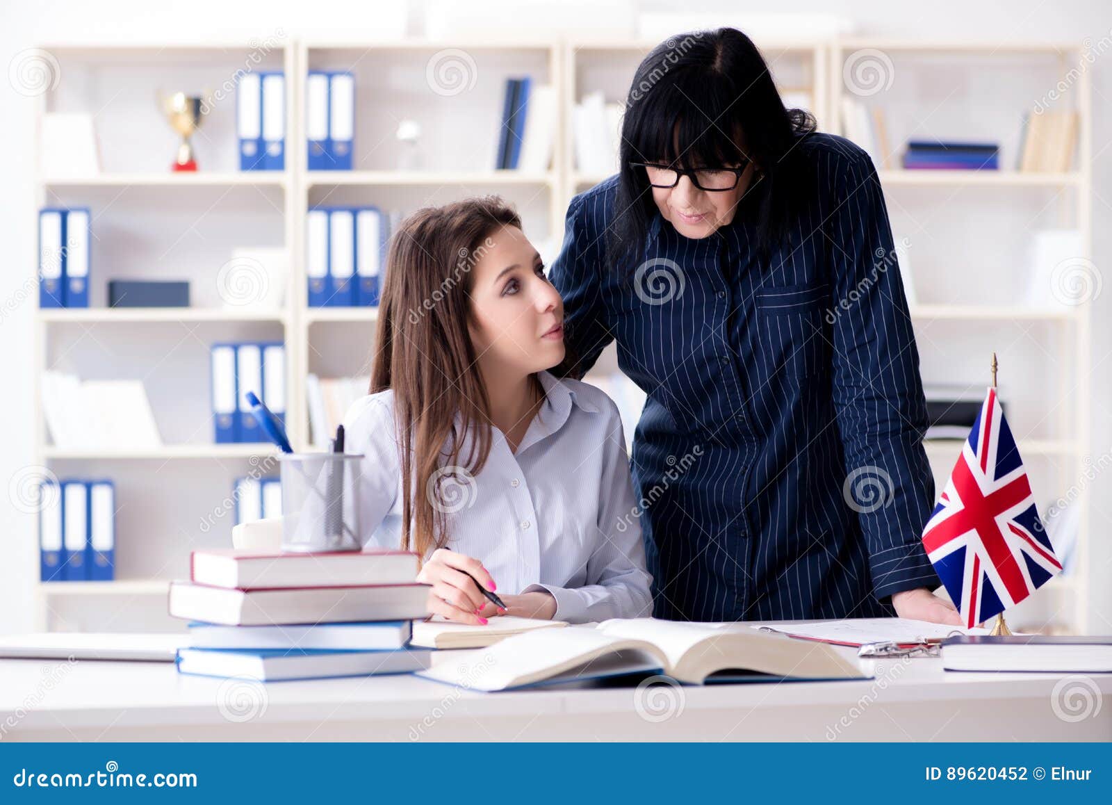 The Young Foreign Student during English Language Lesson Stock Photo ...
