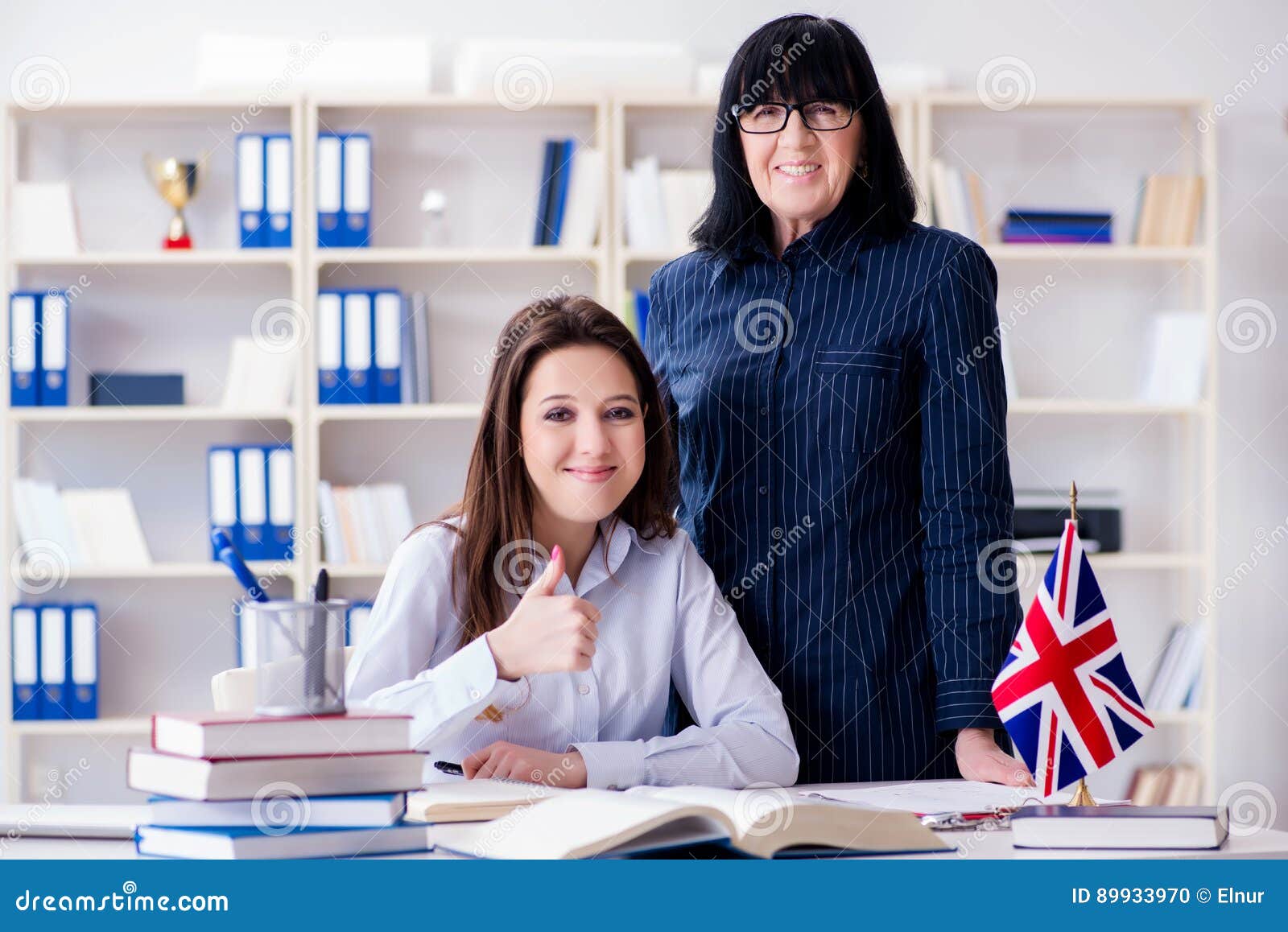 The Young Foreign Student during English Language Lesson Stock Photo ...
