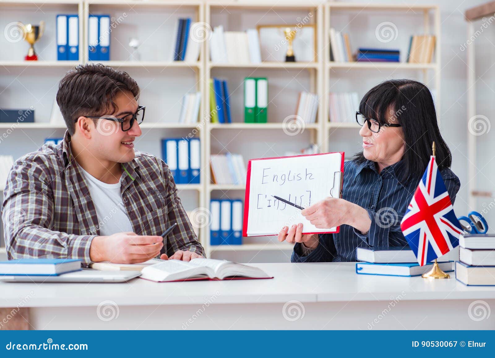 The Young Foreign Student during English Language Lesson Stock Image ...