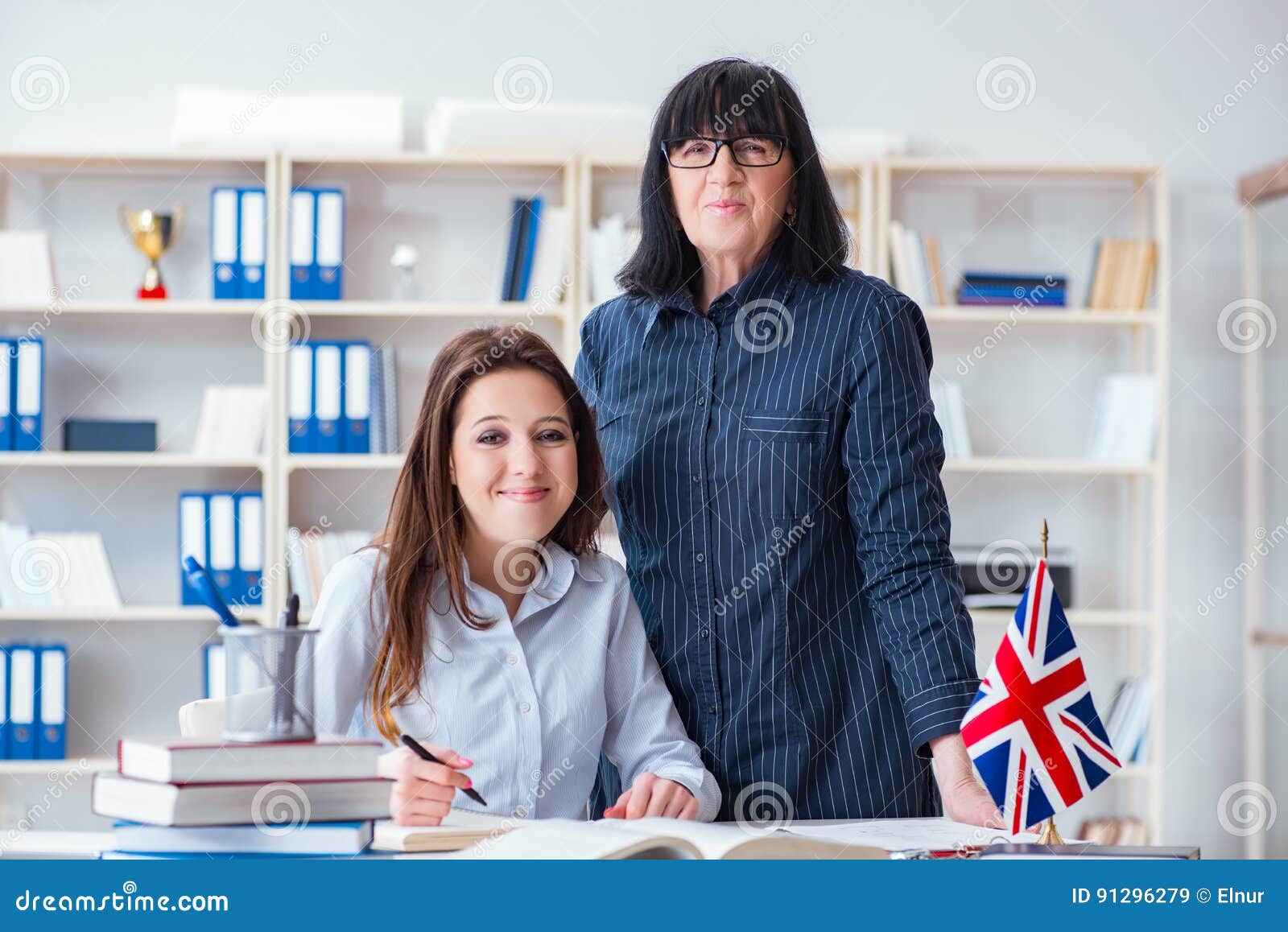 The Young Foreign Student during English Language Lesson Stock Image ...
