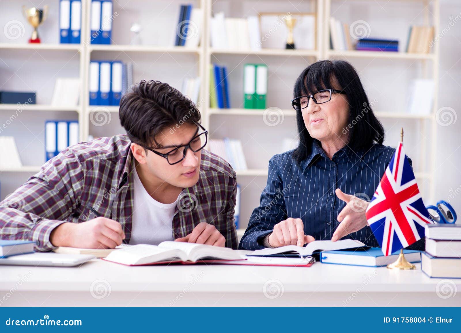 The Young Foreign Student during English Language Lesson Stock Photo ...
