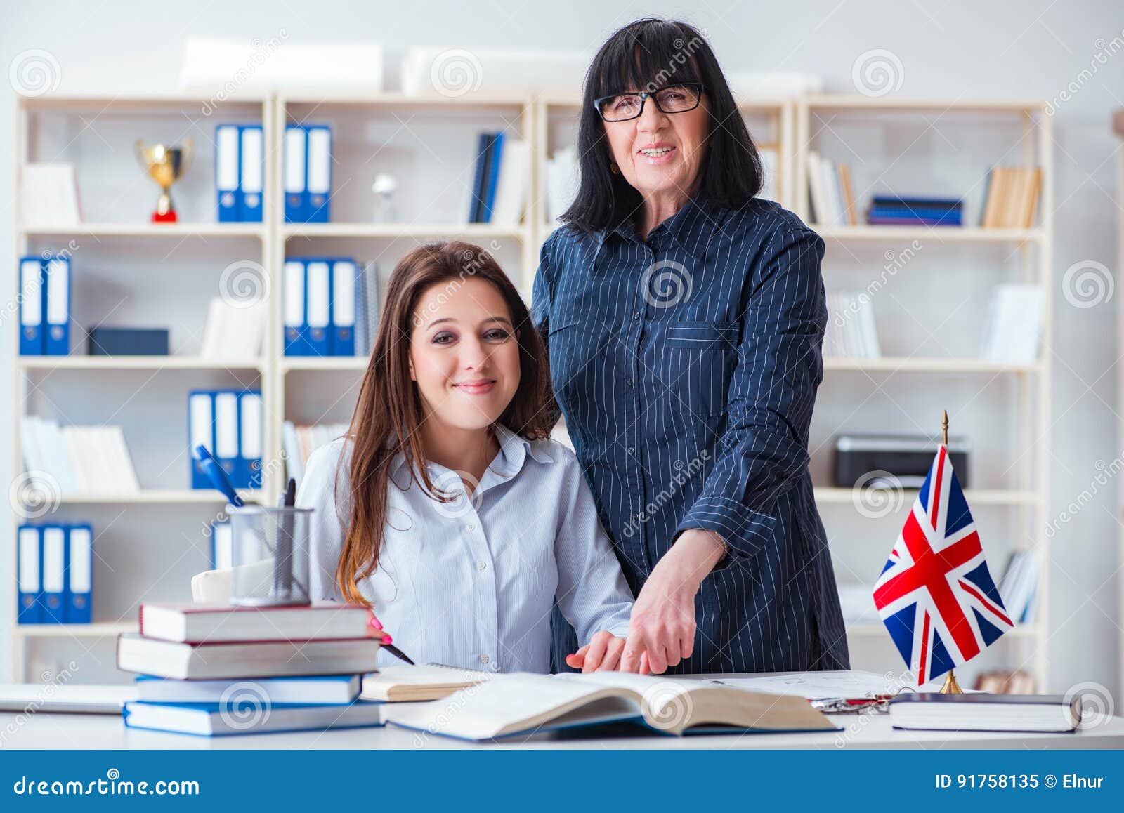 The Young Foreign Student during English Language Lesson Stock Image ...